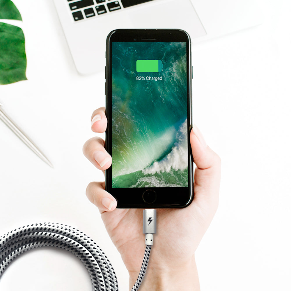 Black and White Lightning Cable [10 ft / 3m length] – Charge Cords